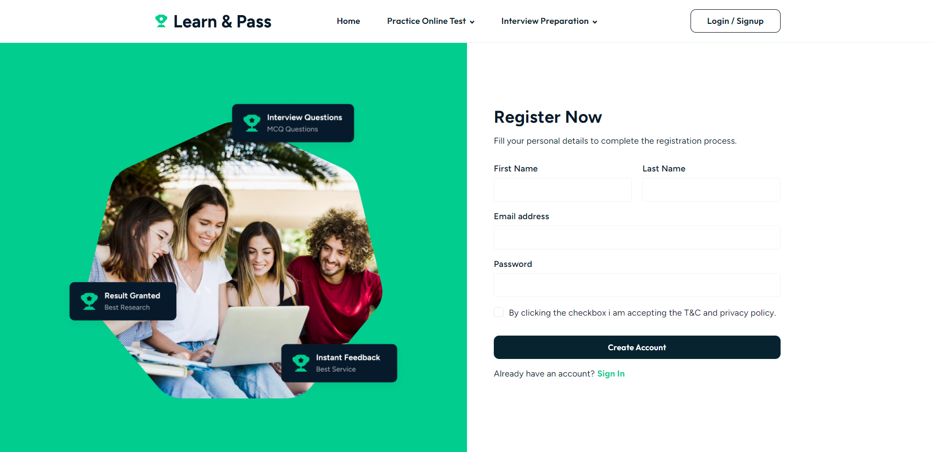 Sign Up - Learn & Pass